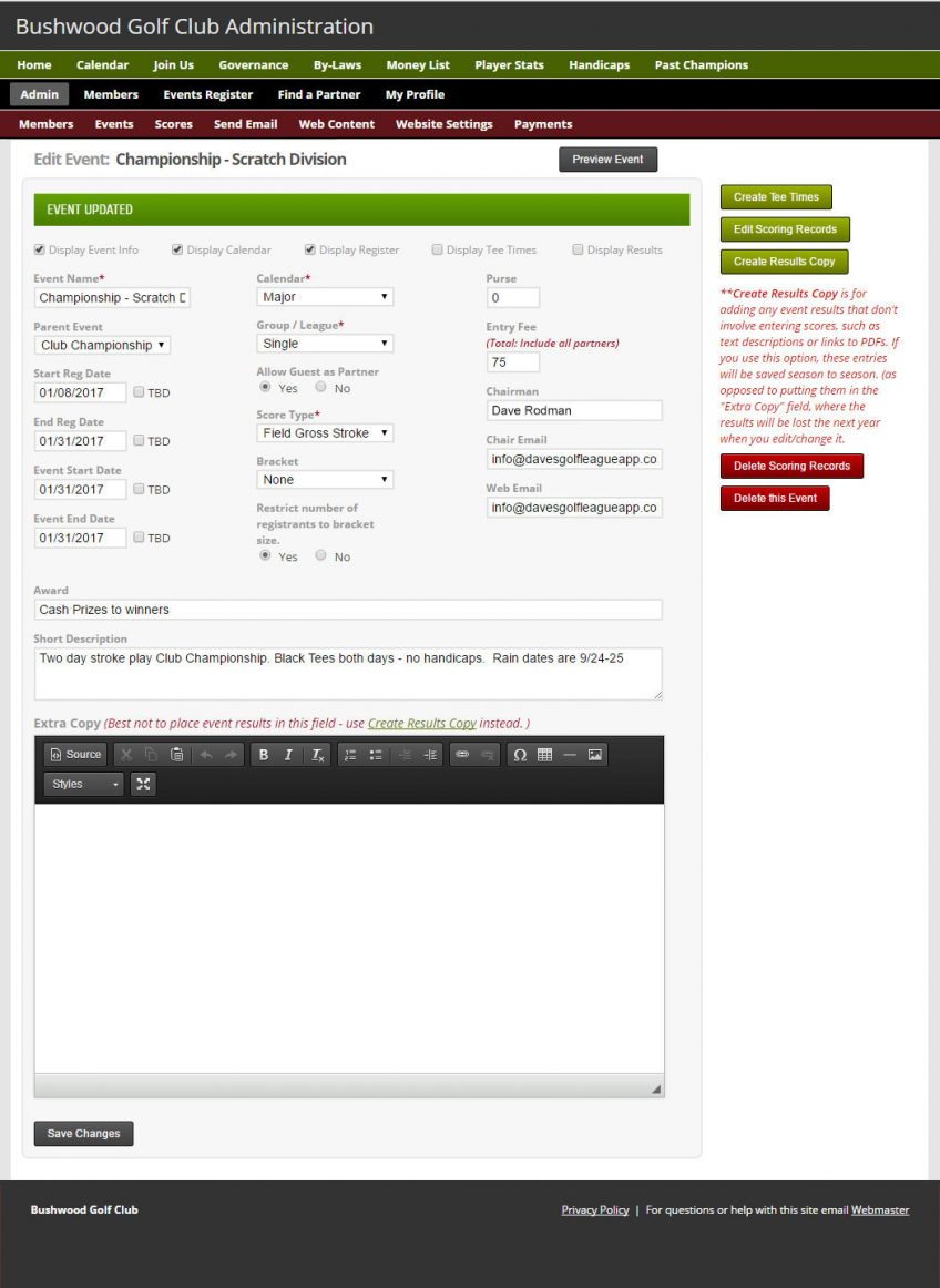 Golf League Websites | Online Golf League Management Software